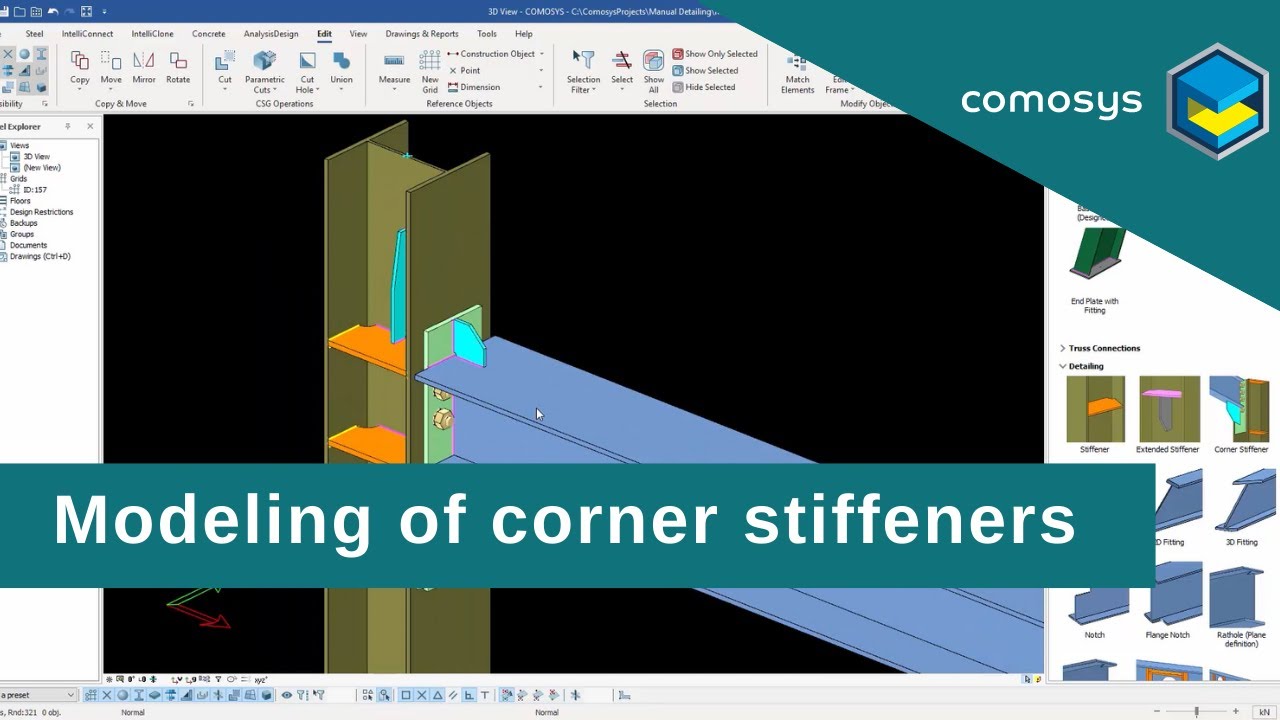 Comosys Steel Detailing Tutorials - Modeling of Corner Stiffeners - YouTube