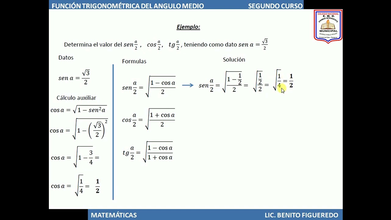 2º CURSO FUNCIONES TRIGONOMÉTRICA DEL ANGULO MEDIO - YouTube