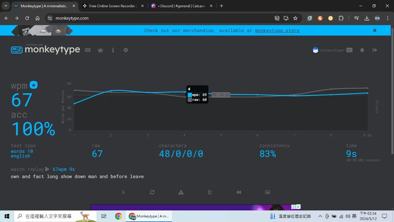 [Catcans] typing in 67 WPM on monkeytype - YouTube