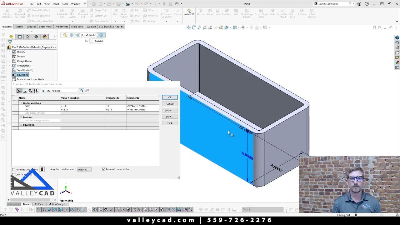 Take a Break with Valley CAD | Introduction to Equations and Global Variables | SOLIDWORKS - YouTube