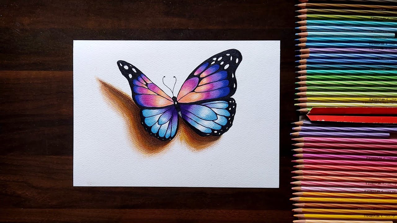 How To Draw a 3D BUTTERFLY🦋| Color Pencil Art - YouTube