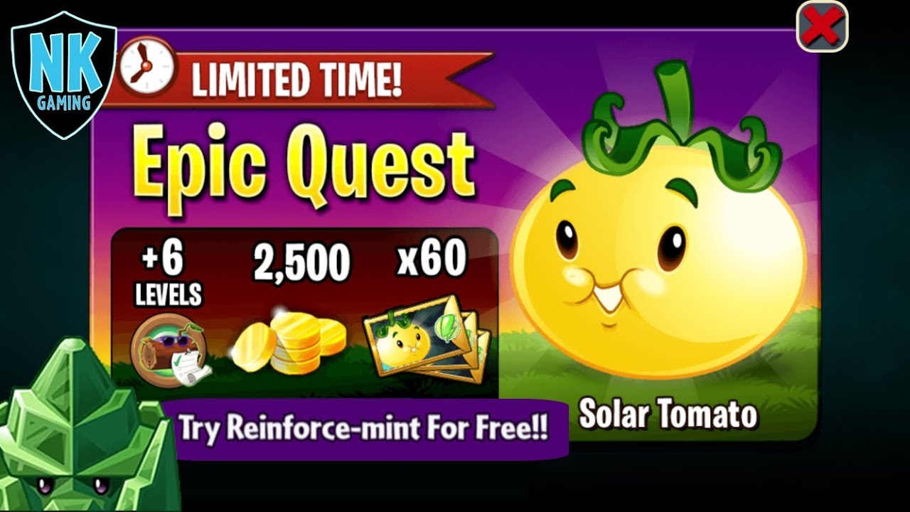 PvZ 2 - Epic Quest Solar Tomato 3 + Try Reinforce-mint For Free! - YouTube