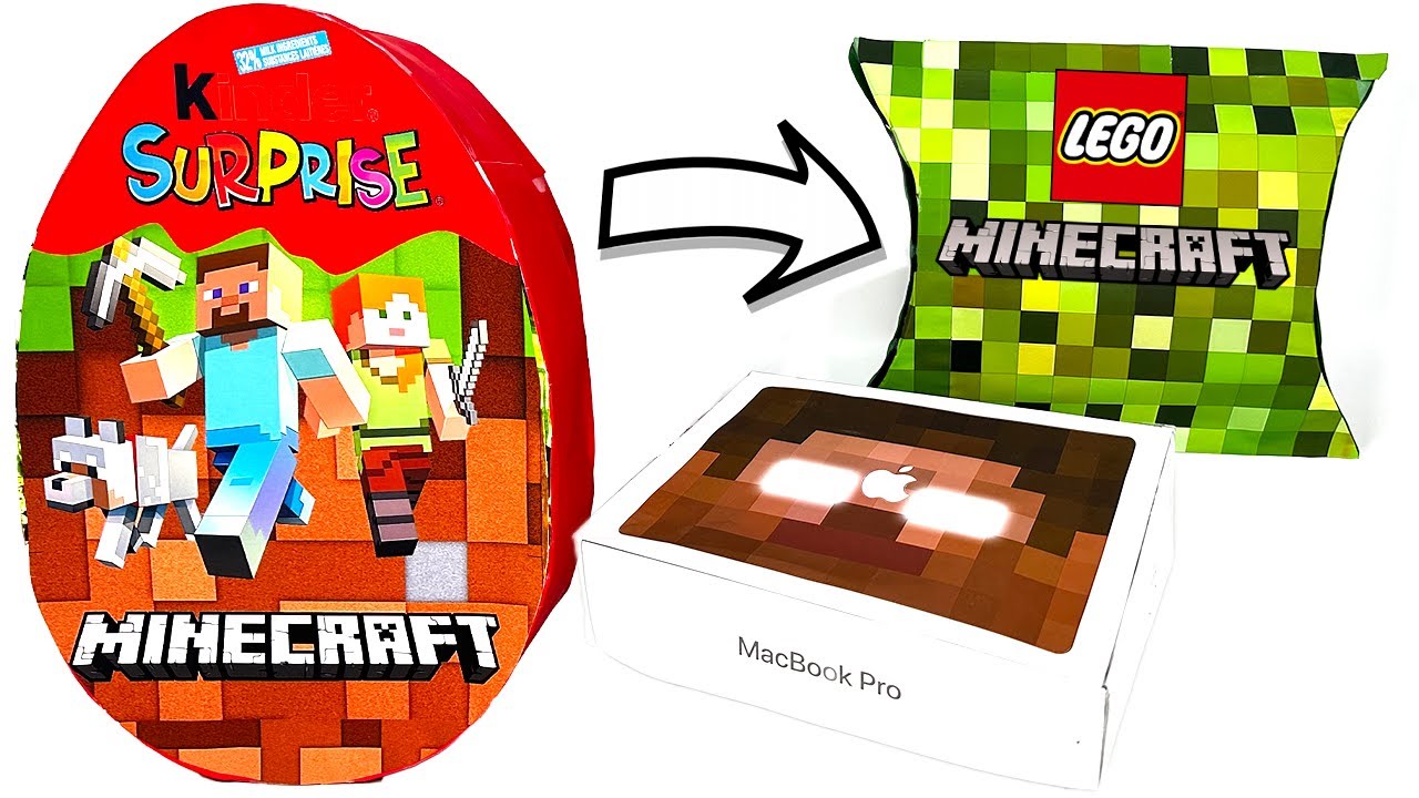 Making MYSTERY LEGO MINECRAFT KINDER EGGS + Macbook SQUISHY Blind Bags ...
