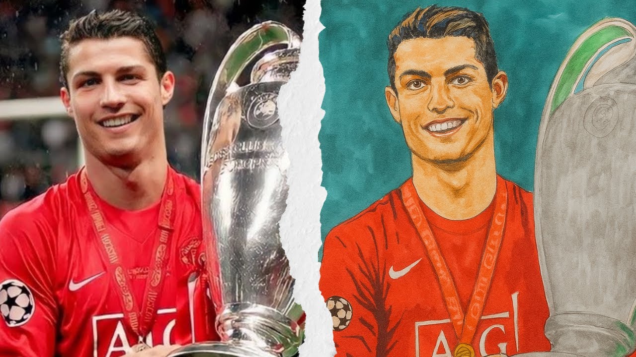Drawing Cristiano Ronaldo Celebrating UEFA Champions League 2008 with ...