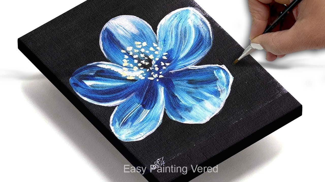 How to Paint a BLUE FLOWER | Easy acrylic painting for beginners | Step ...
