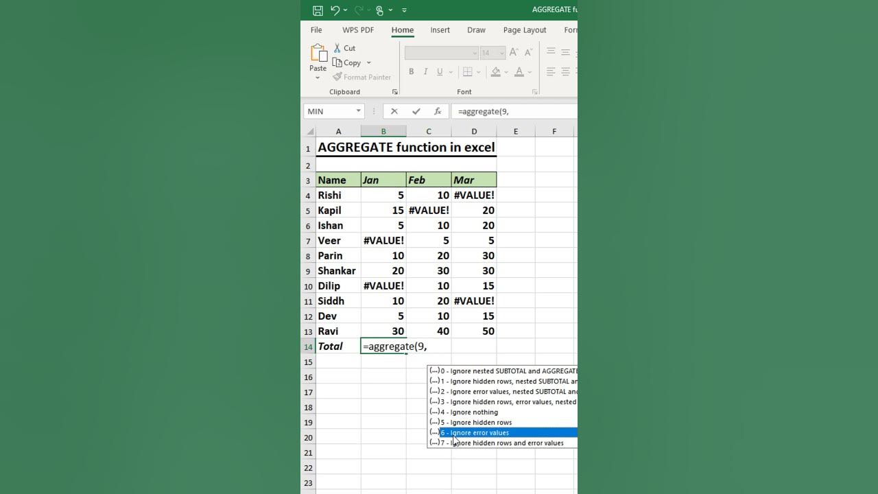 SUM values using AGGREGATE function in excel #exceltutorial #exceltips ...