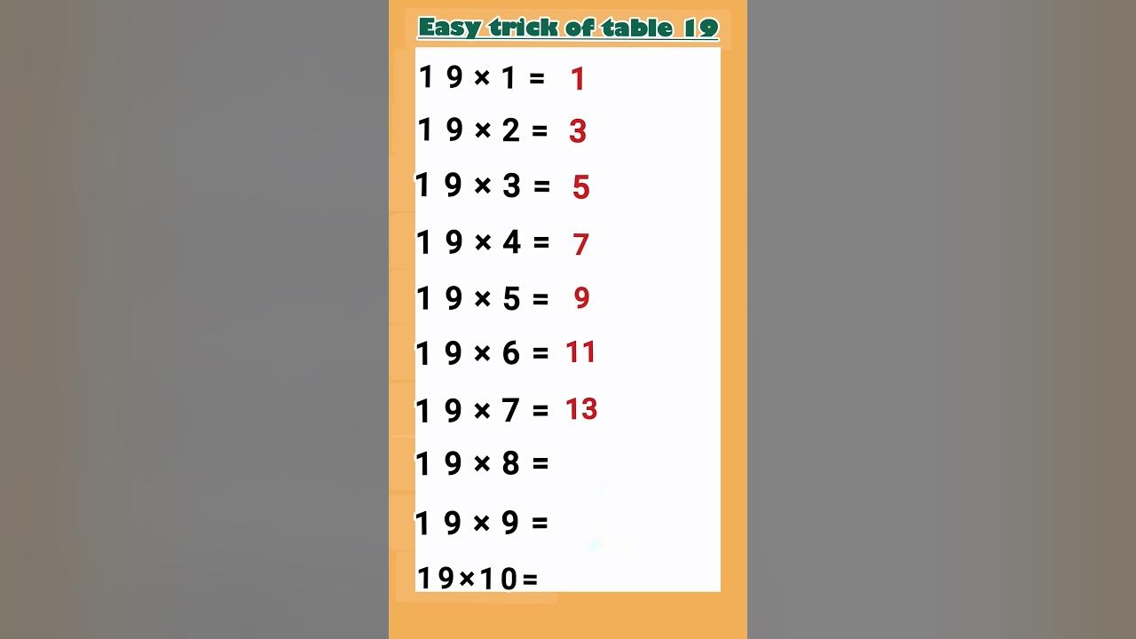 Easy trick Of table 19 #mathstricks #tables #shorts#education l - YouTube