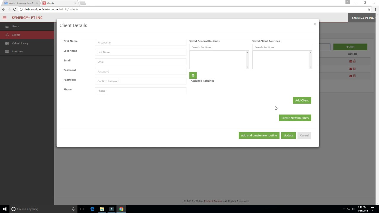 Client details and create routine tabs - YouTube