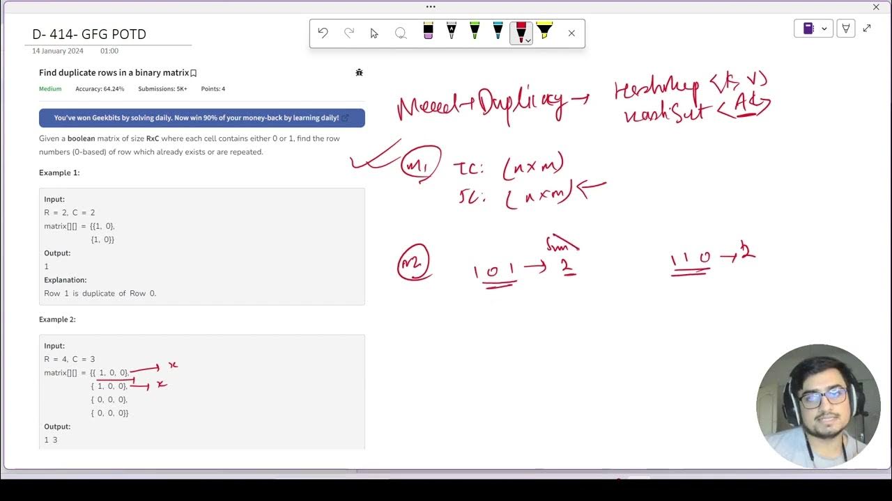 Find Duplicate Rows In A Binary Matrix Gfg Potd D 414 Microsoft 14 Jan Youtube