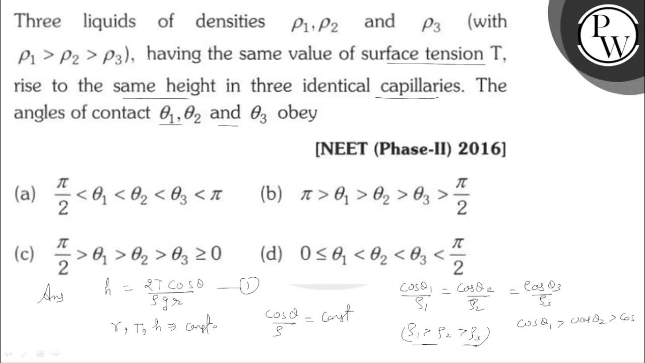 Three liquids of densities \( \rho_{1}, \rho_{2} \) and \( \rho_{3} \) (with \( \rho_{1}\rho_{2 ...