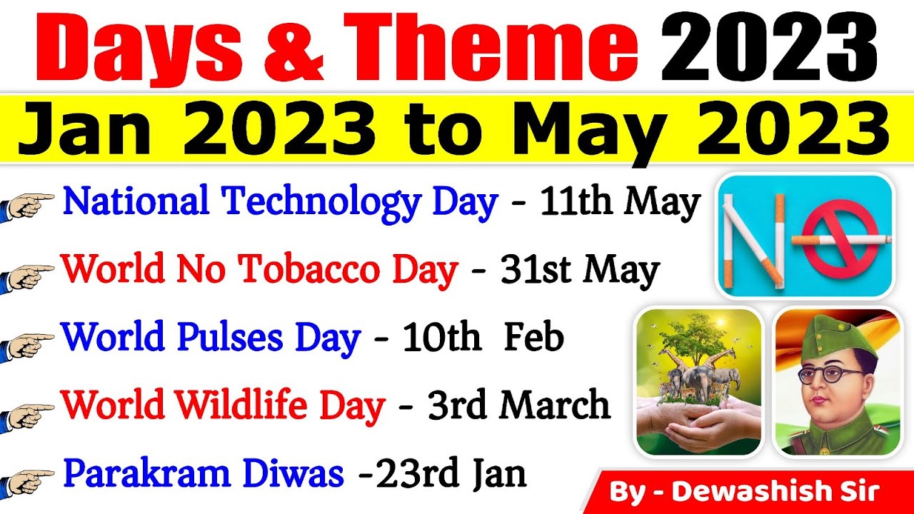 Days And Themes 2023 Current Affairs | | Jan 2023 To May 2023 | Current ...