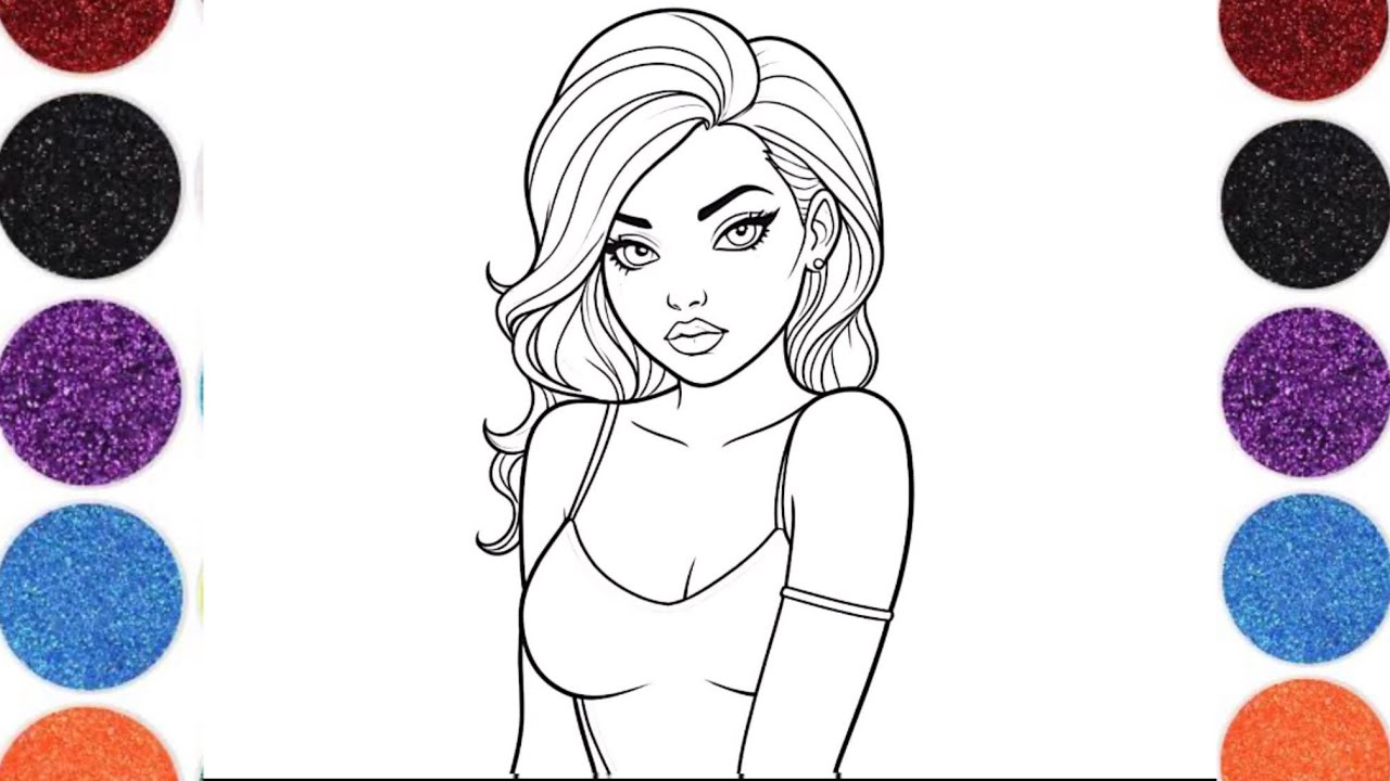 Drawing,Colouring Fashion Girl|Glittery Dress|Glittery Art|Step By Step ...