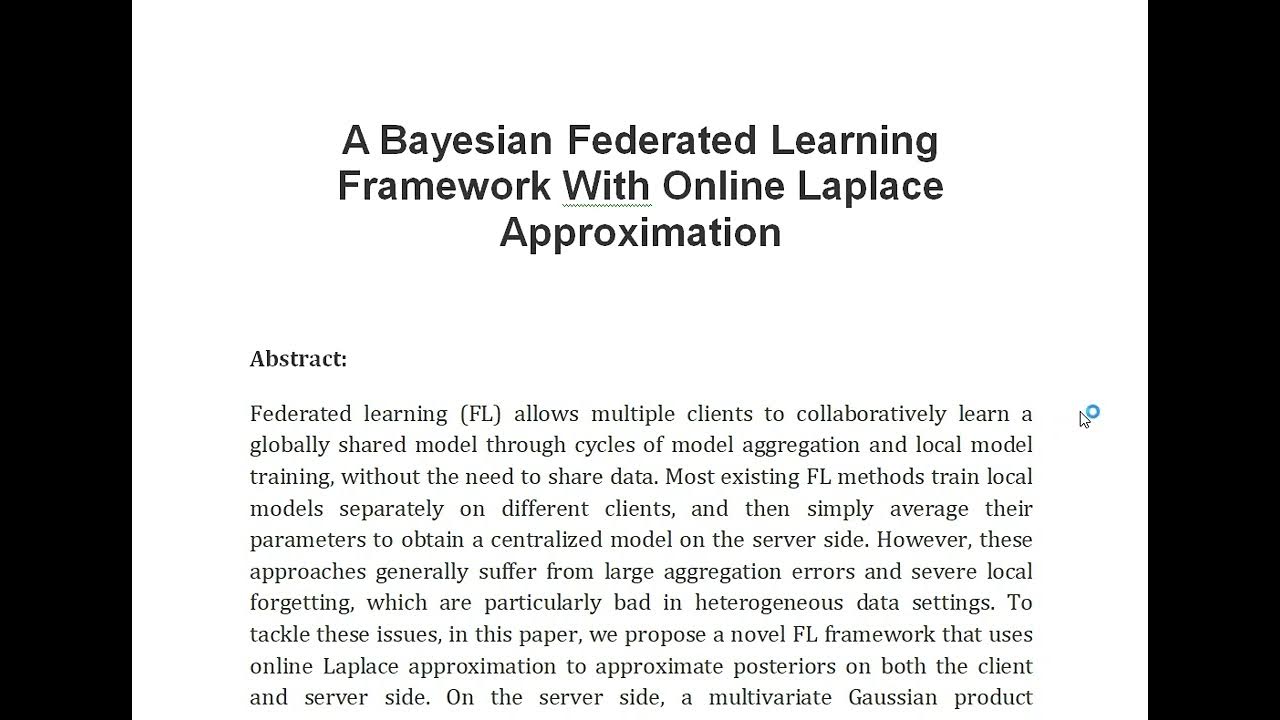 A Bayesian Federated Learning Framework With Online Laplace Approximation - YouTube
