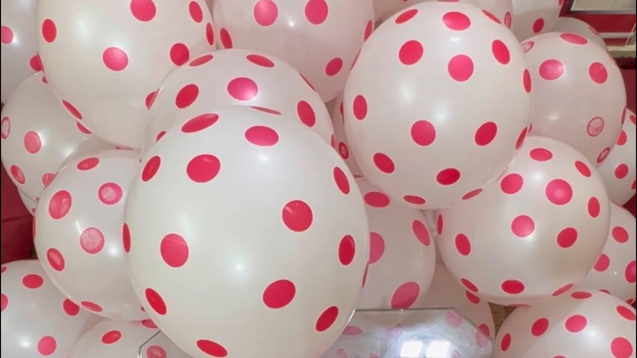 100 White red dots Balloons ?!.. - YouTube