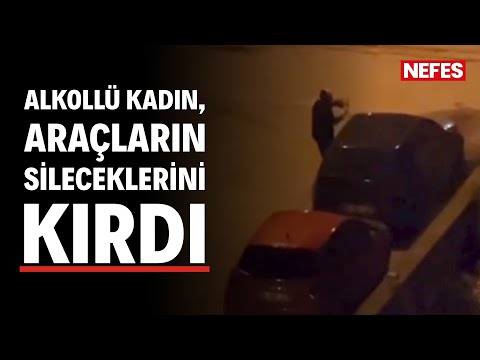 Alkollü kadın, araçların sileceklerini kırdı