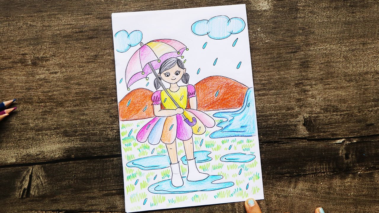 How to draw a girl in rainy season | Rainy season drawing | Easy ...