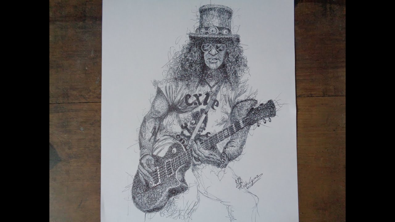 Dibujando a Slash a garabatos con bolígrafo - Drawing Slash time-lapse ...