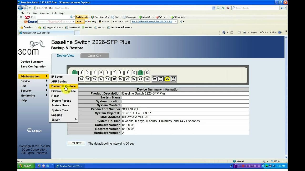 Backup config switch 3COM 2226 SFP Plus - YouTube