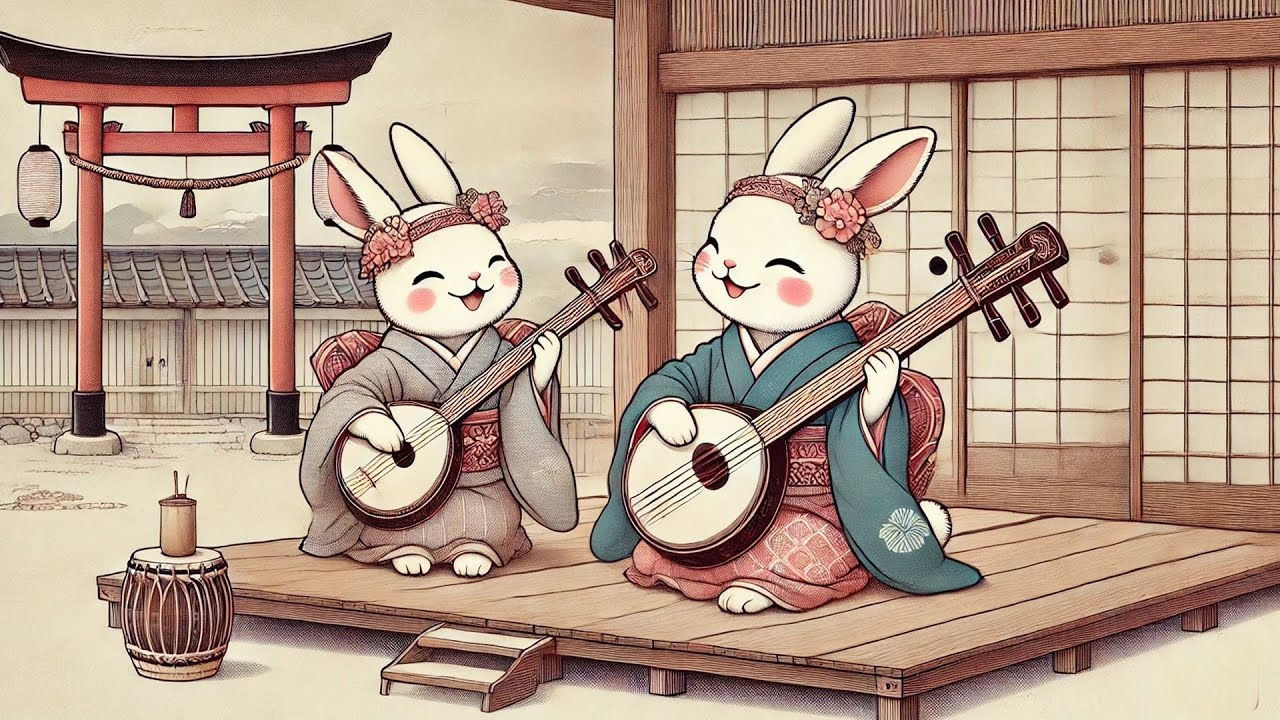 Japanese Shamisen Duet - Bunny Melodies of Harmony 🎶🌸【喵獸戲畫】Relaxing ...