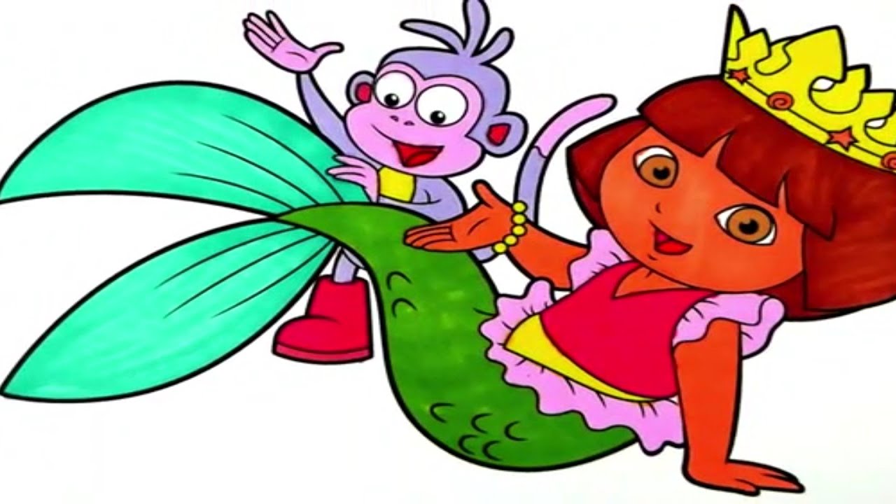 Coloring Dora The Explorer & Boots | Queen Dora | Kids Zone - YouTube