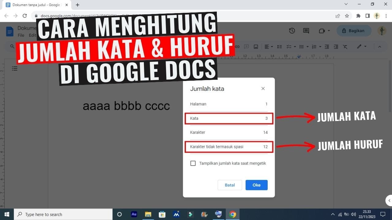 Cara Menghitung Jumlah Kata dan Huruf di Google Docs - YouTube