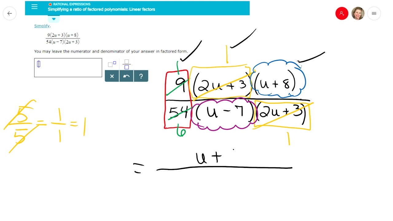 MAT 136 - Simplifying a ratio of factored polynomials: Linear factors ...