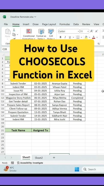 How to Use CHOOSECOLS Function in Excel #exceltips #excel #shorts #shortsfeed - YouTube