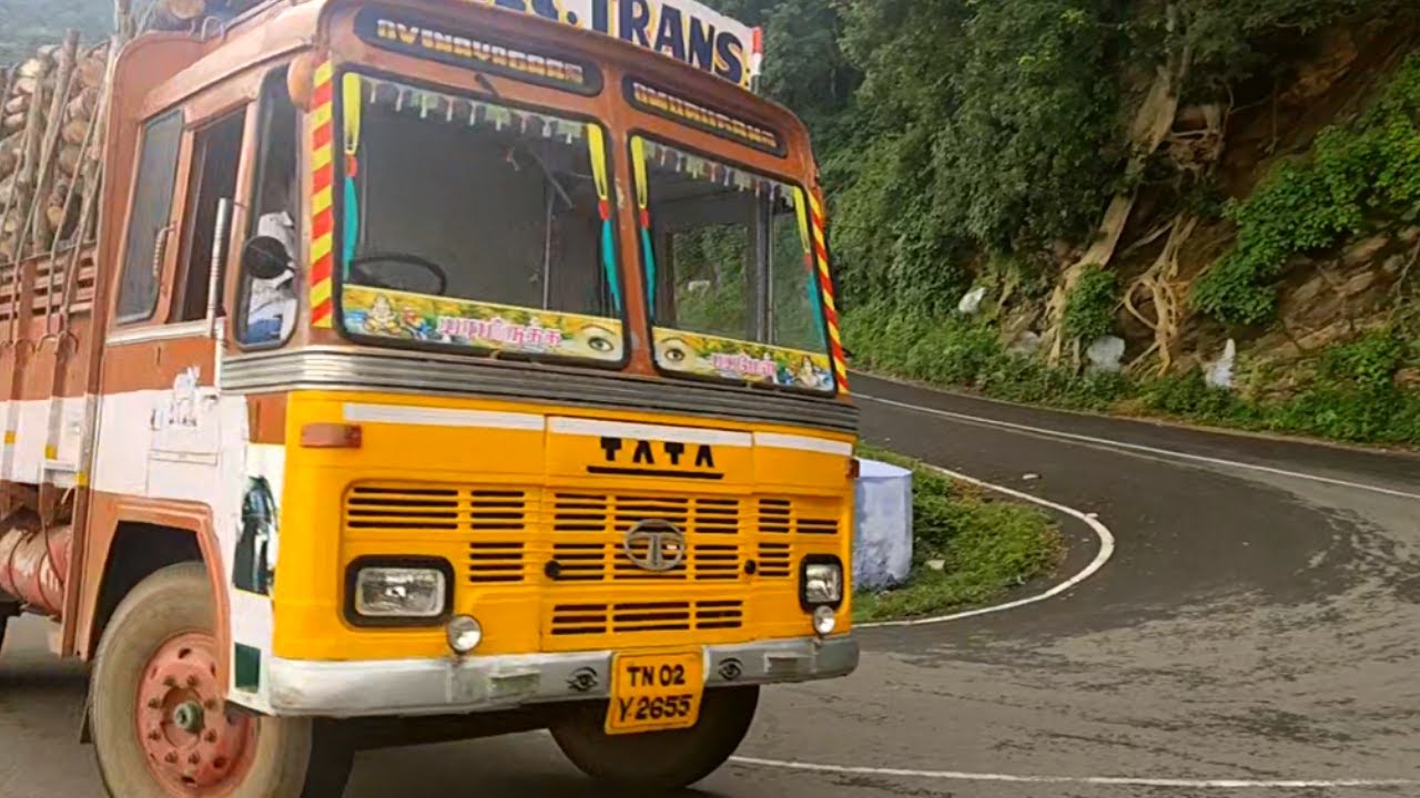 TATA Load Lorry Turning Excellent Driving Valparai Hills Road Pollachi ...