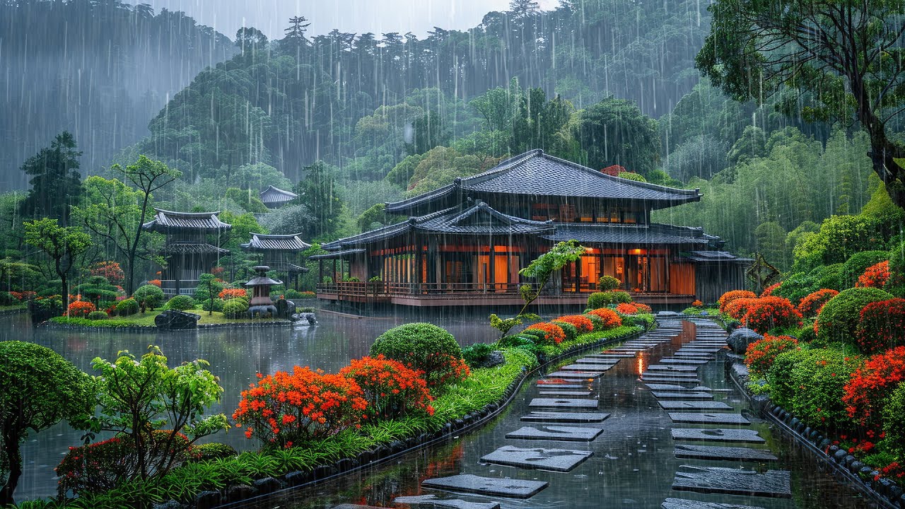 Rain on the Driveway of a Japanese House - Rain sound for Sleep, Relax ...