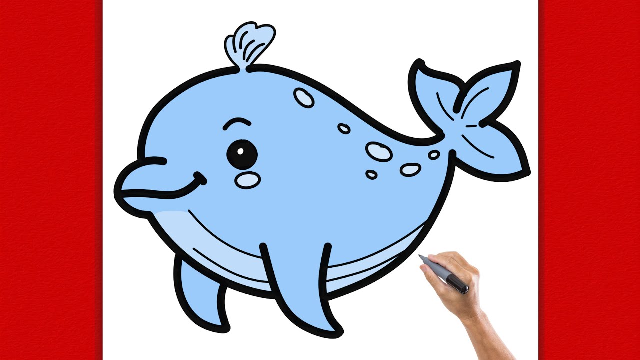 How to Draw A Cartoon Whale - Easy for Kids and Toddlers - YouTube