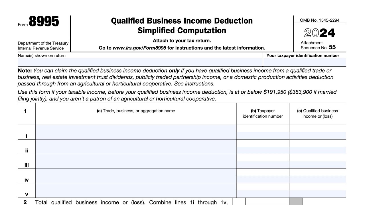 IRS Form 8995 walkthrough (Qualified business Income Deduction ...