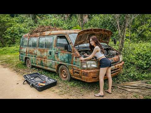 Mechanical Girl Restores Abandoned 16-Seater Bus from Scrap Yard – Full Restoration