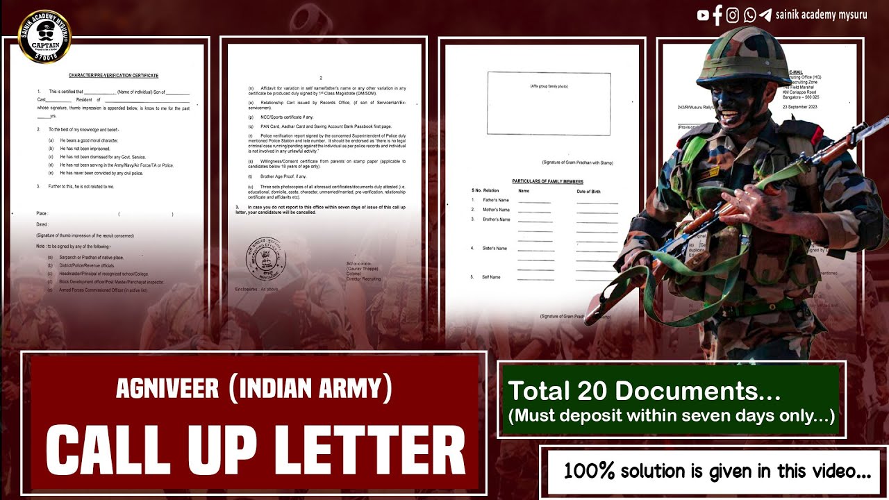AGNIVEER (INDIAN ARMY)CALL UP LETTERTotal 20 Documents.💯% solution is ...