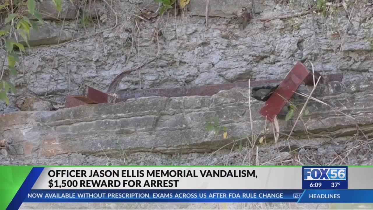 Officer Jason Ellis Memorial vandalism, $1.5K reward for arrest - YouTube