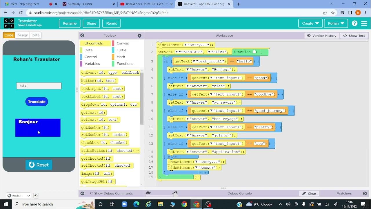 How to make a translator game in the App Lab using code.org - YouTube