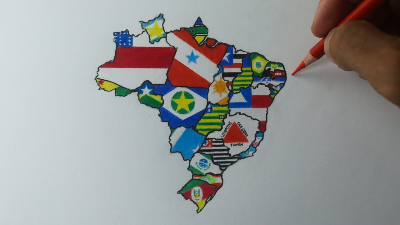 Como desenhar o Mapa do Brasil com as Bandeiras de cada Estado PASSO A ...