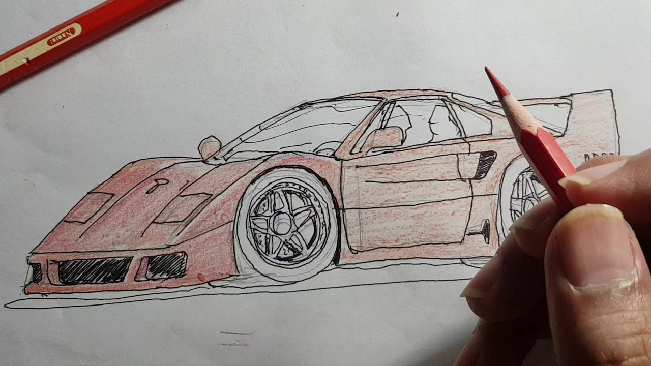 Quick drawing a Ferrari F40 (color pencil) - YouTube