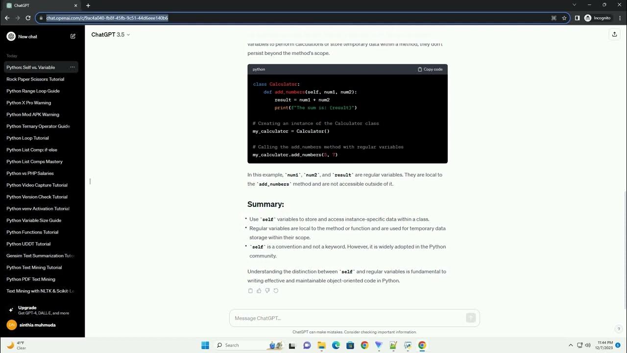 self variable vs variable python - YouTube
