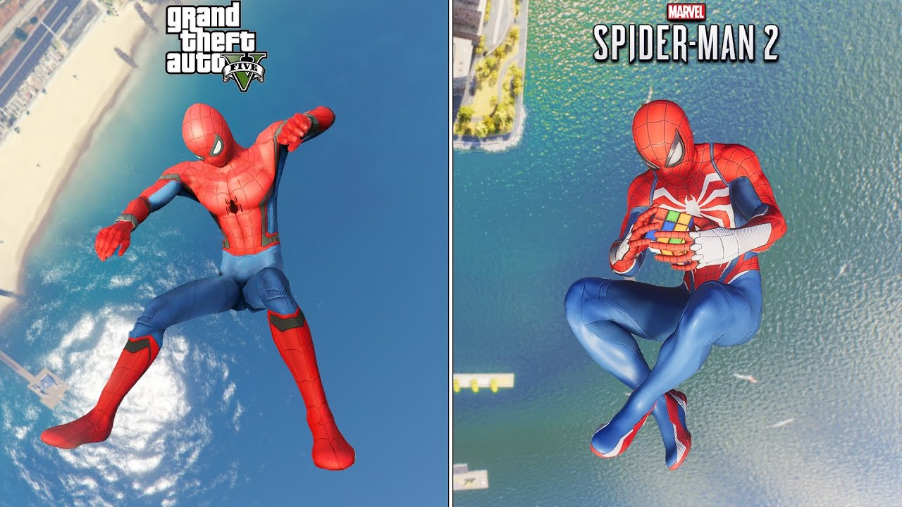 GTA 5 vs Spider-Man 2 | Spider-Man Falling from the Sky! - YouTube