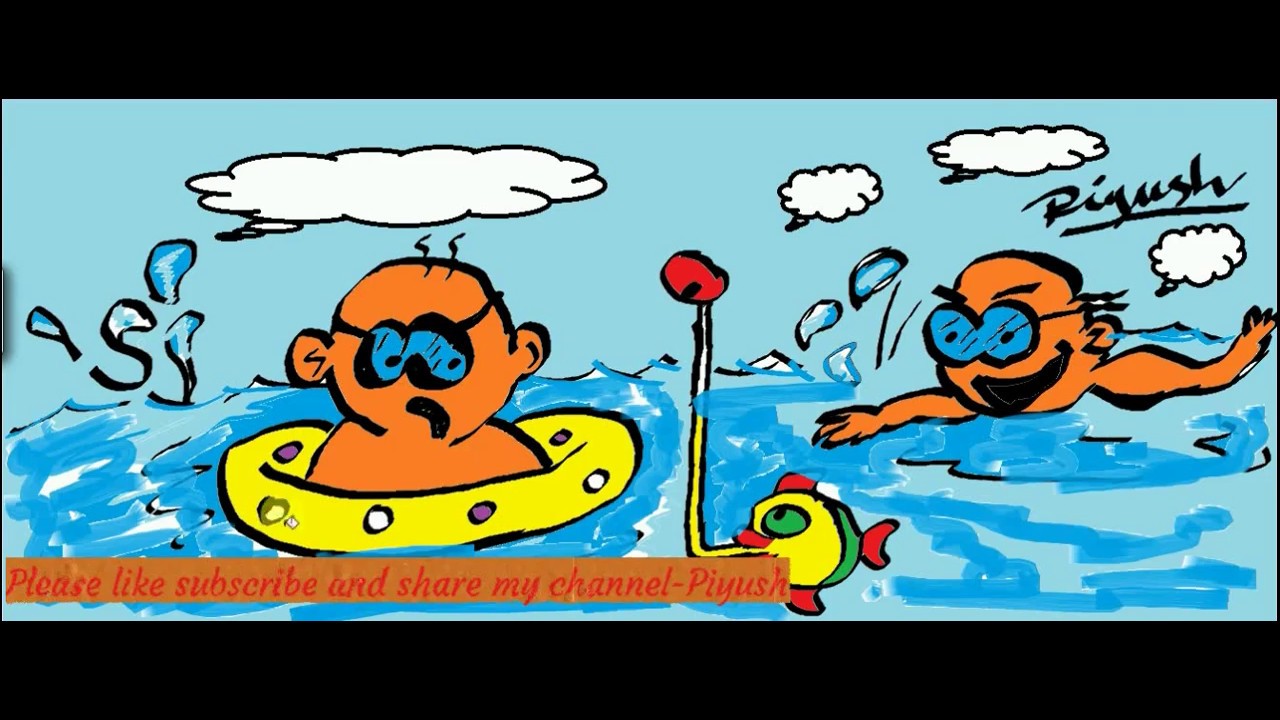 How to draw swimming , Cartoon from swim word, how to swim , तैरना ...