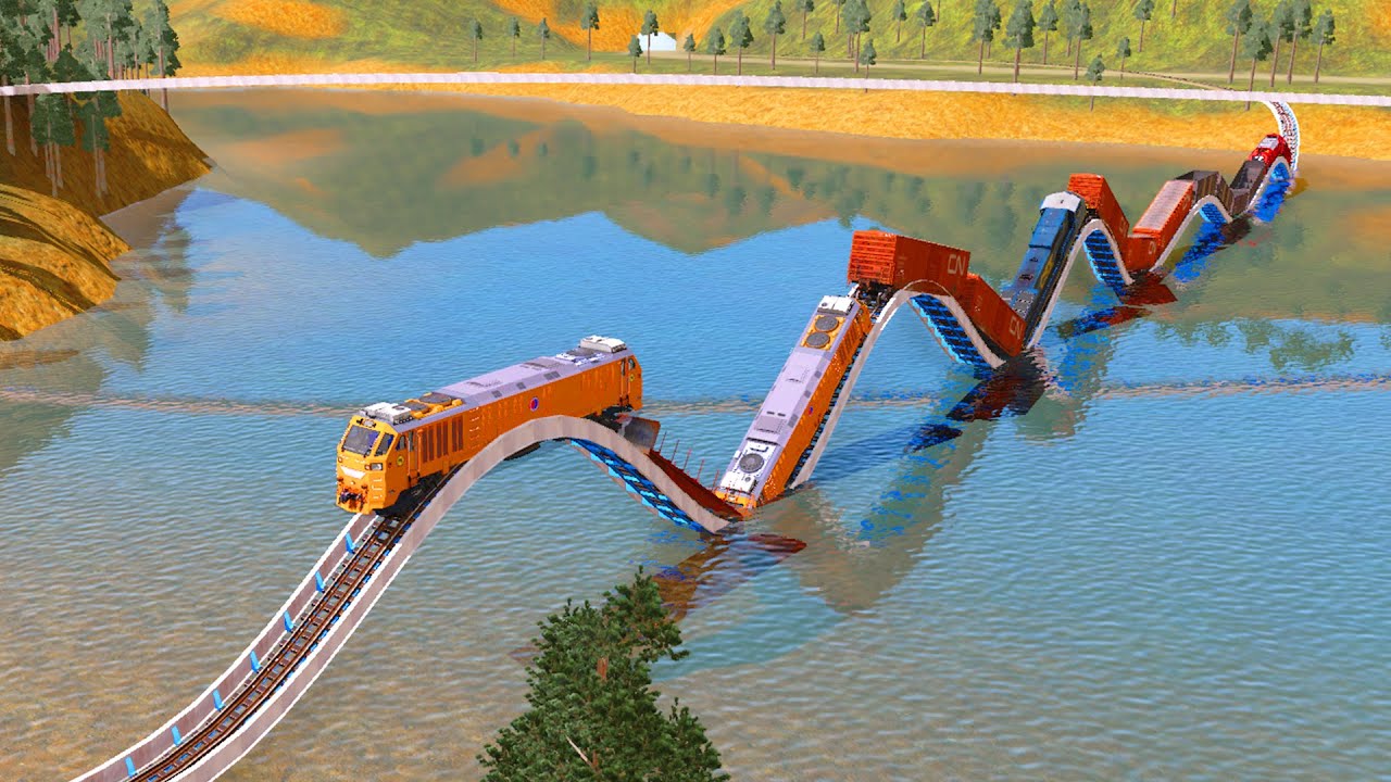 Yellow Train Carrying Towing Tracks Over Extreme Corrugated Rails Over ...