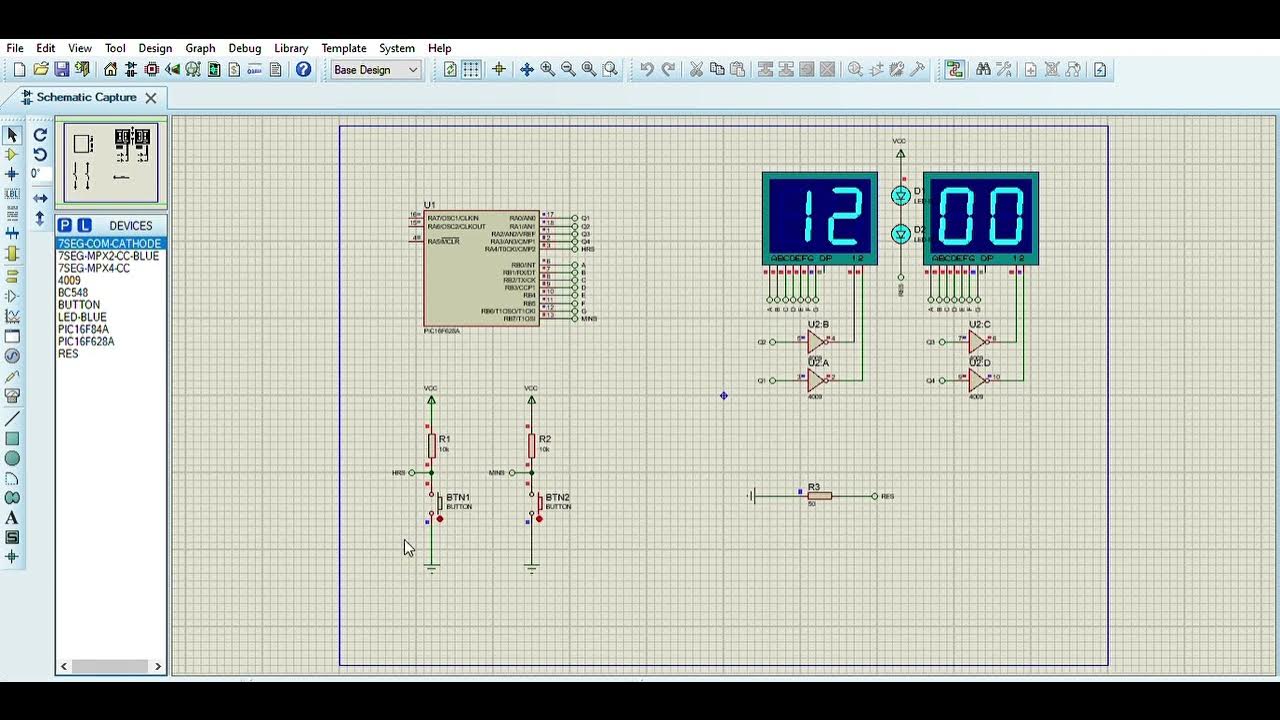 Reloj digital con displays de 7 segmentos y PIC 16F628A- Proteus 8 - YouTube