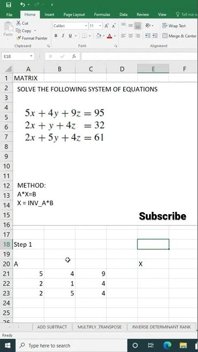 Simultaneous equations matrix #excel #exceltips #exceltutorial # ...