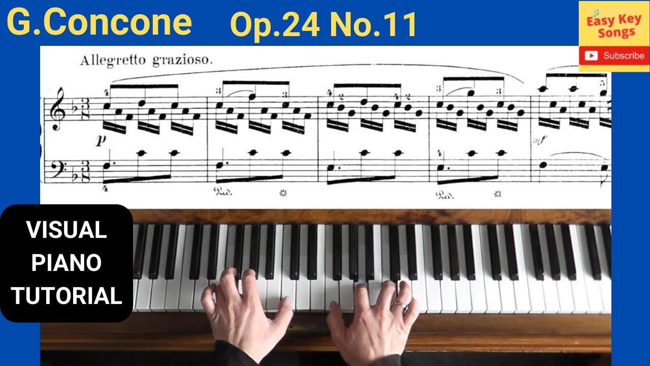 G.Concone Etude No.11 Op.24 from 25 Melodic Studies. Easy and Progressive. Piano Tutorial - YouTube