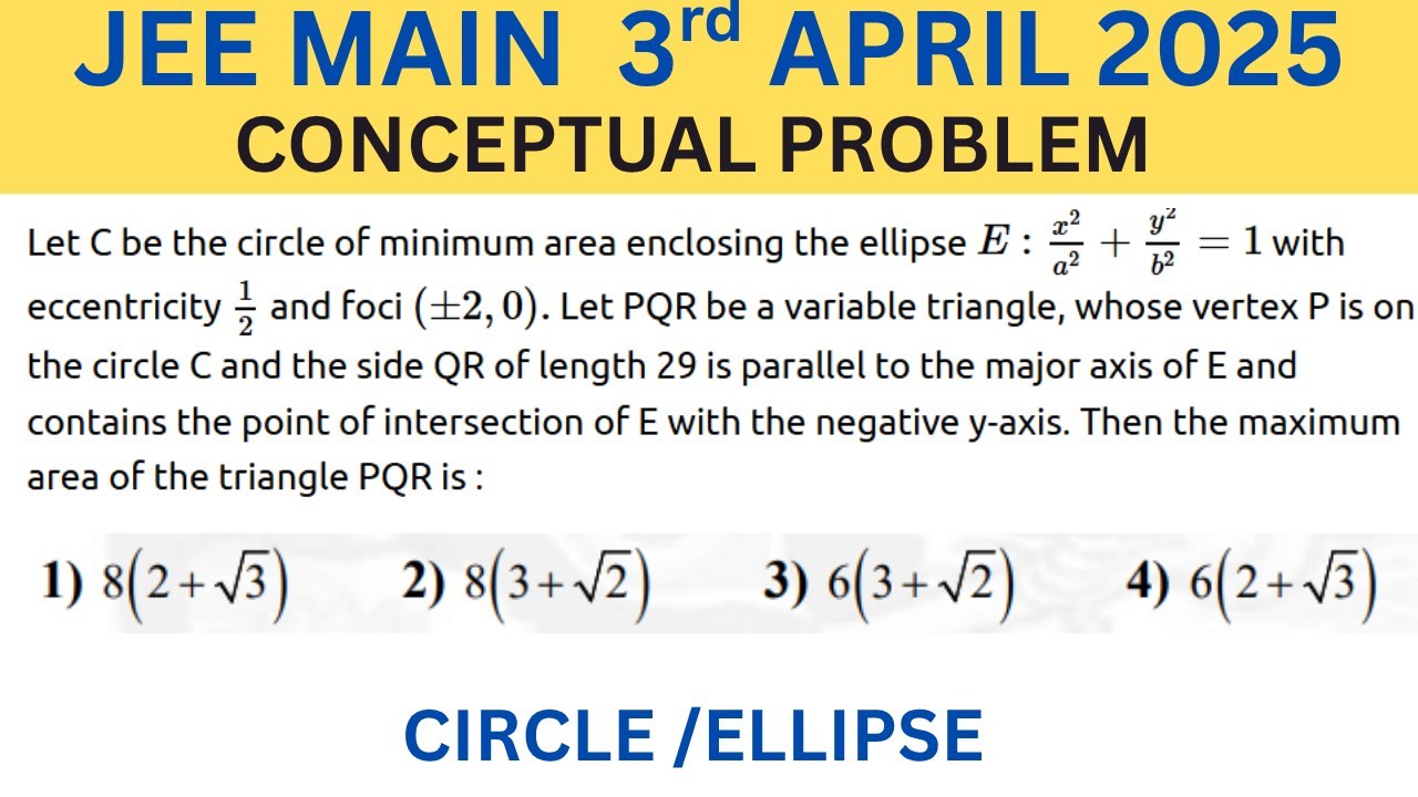 JEE MAIN 3RD APRIL CIRCLE Let C be the circle of minimum area enclosing ...
