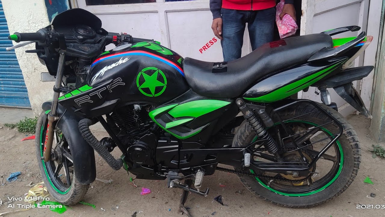 Apache RTR bike full body stickering modified green monster - YouTube