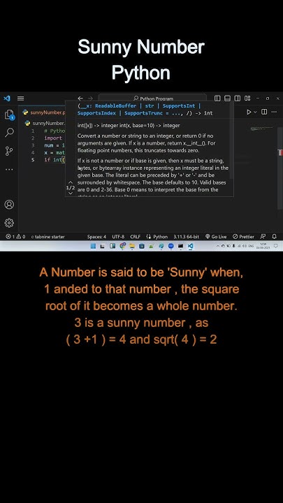 Sunny number Program in python - YouTube