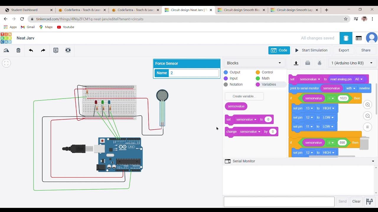 Working of force sensor in Tinkercad - YouTube