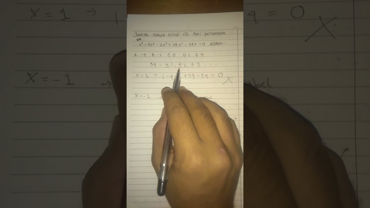 Jumlah Semua Solusi Riil Dari Persamaan X 5 4x 4 2x 3 39x 2 54x 0 YouTube Jumlah Semua Solusi Riil Dari Persamaan X 5 4x 4 2x 3 39x 2 54x 0 YouTube