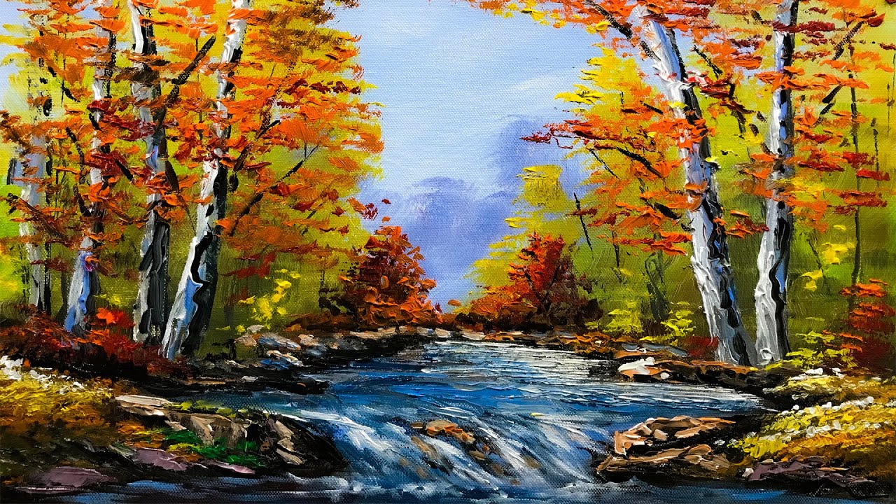 Autumn Forest Trees and Lake STEP by STEP Acrylic Landscape Painting ...